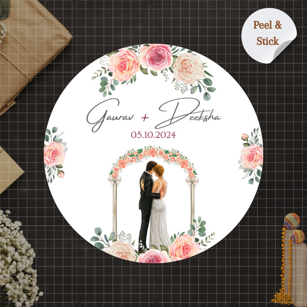 Elegant Floral Wedding Sticker - Customizable Name and Date – Nyota.shop