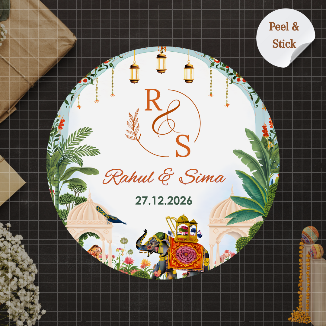 Blue Pichwai Theme Wedding Sticker - Customized Text – Nyota.shop